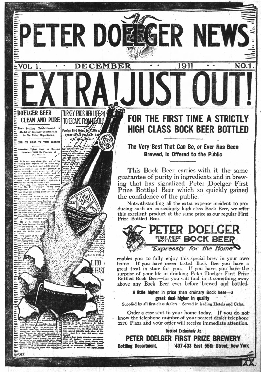 Beer In Ads #5145: Extra! Just Out! Peter Doelger Bock Beer