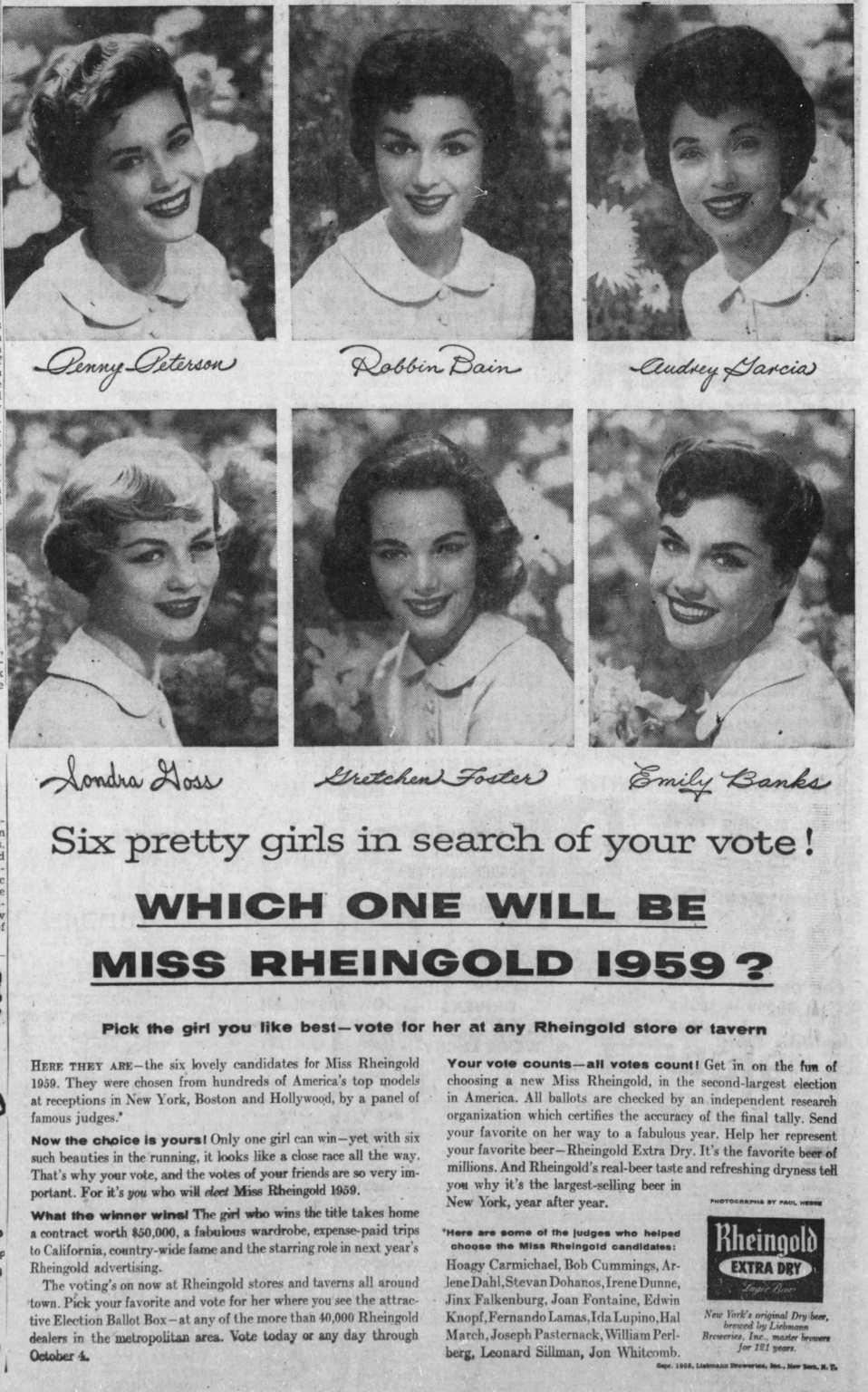 Beer In Ads #4481: Which One Will Be Miss Rheingold 1959