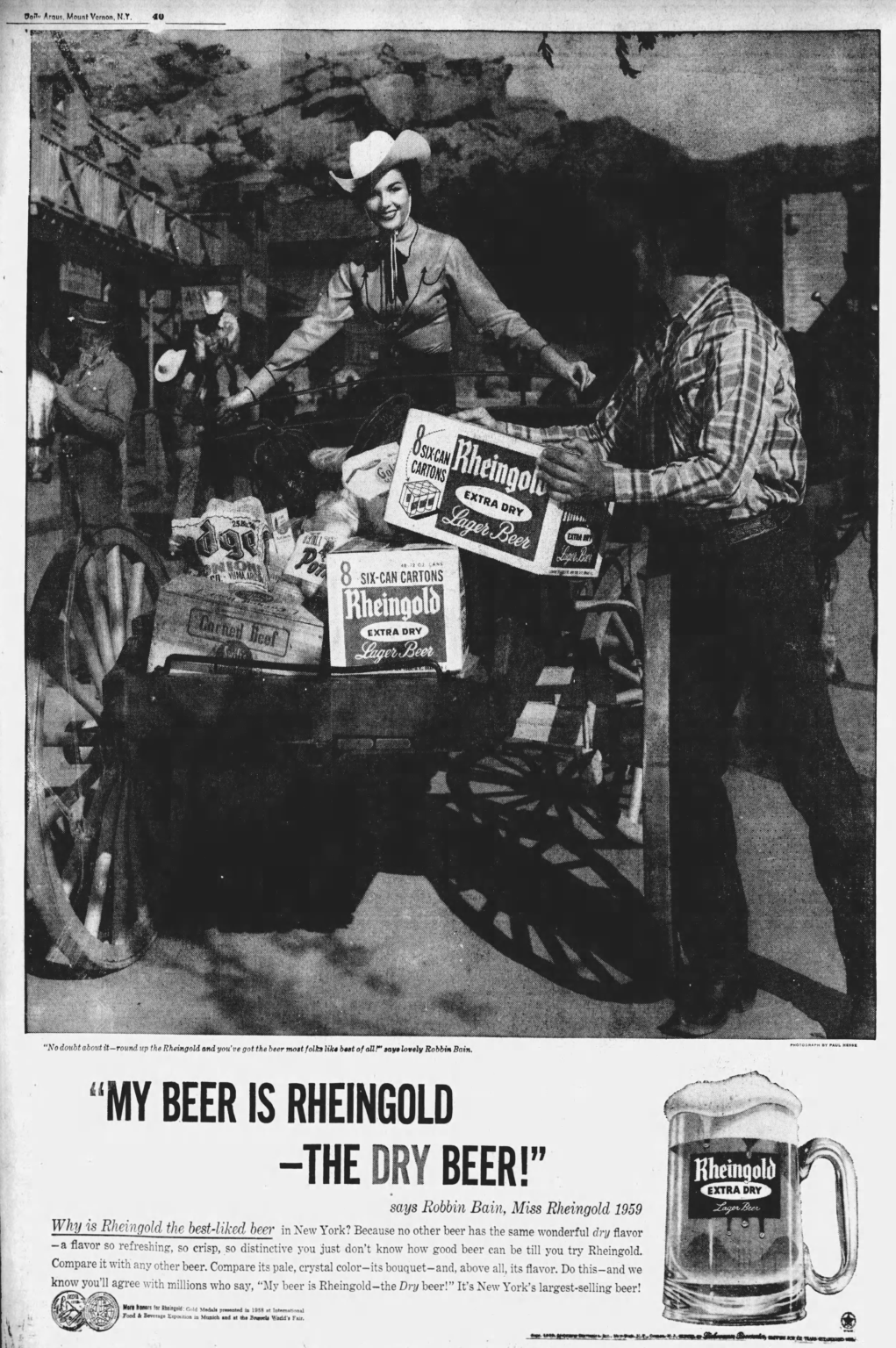 Beer In Ads #4512: Miss Rheingold 1959 In The Wild West