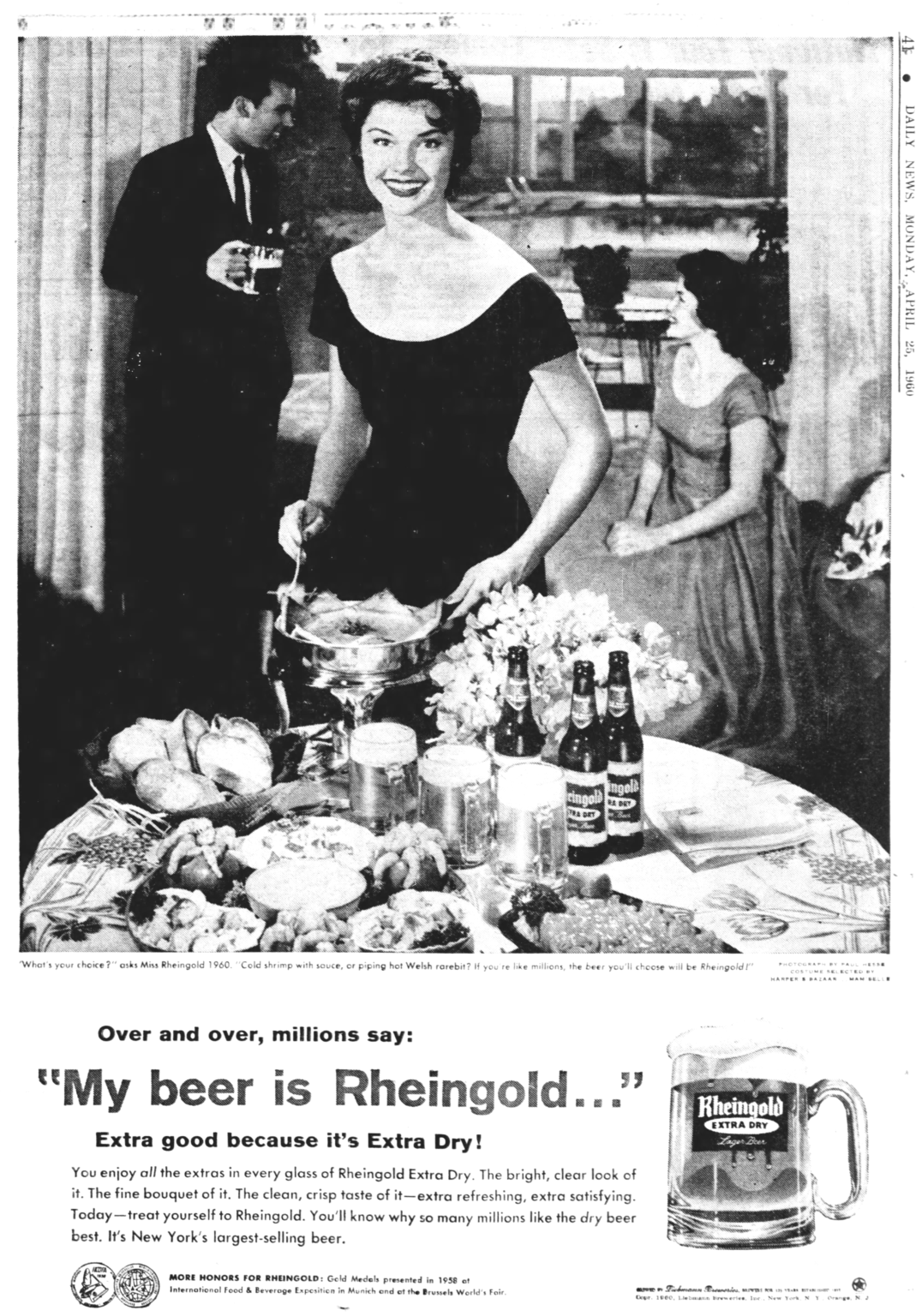 Beer In Ads #4551: Miss Rheingold 1960 Asks: Cold Shrimp Or Welsh Rarebit?