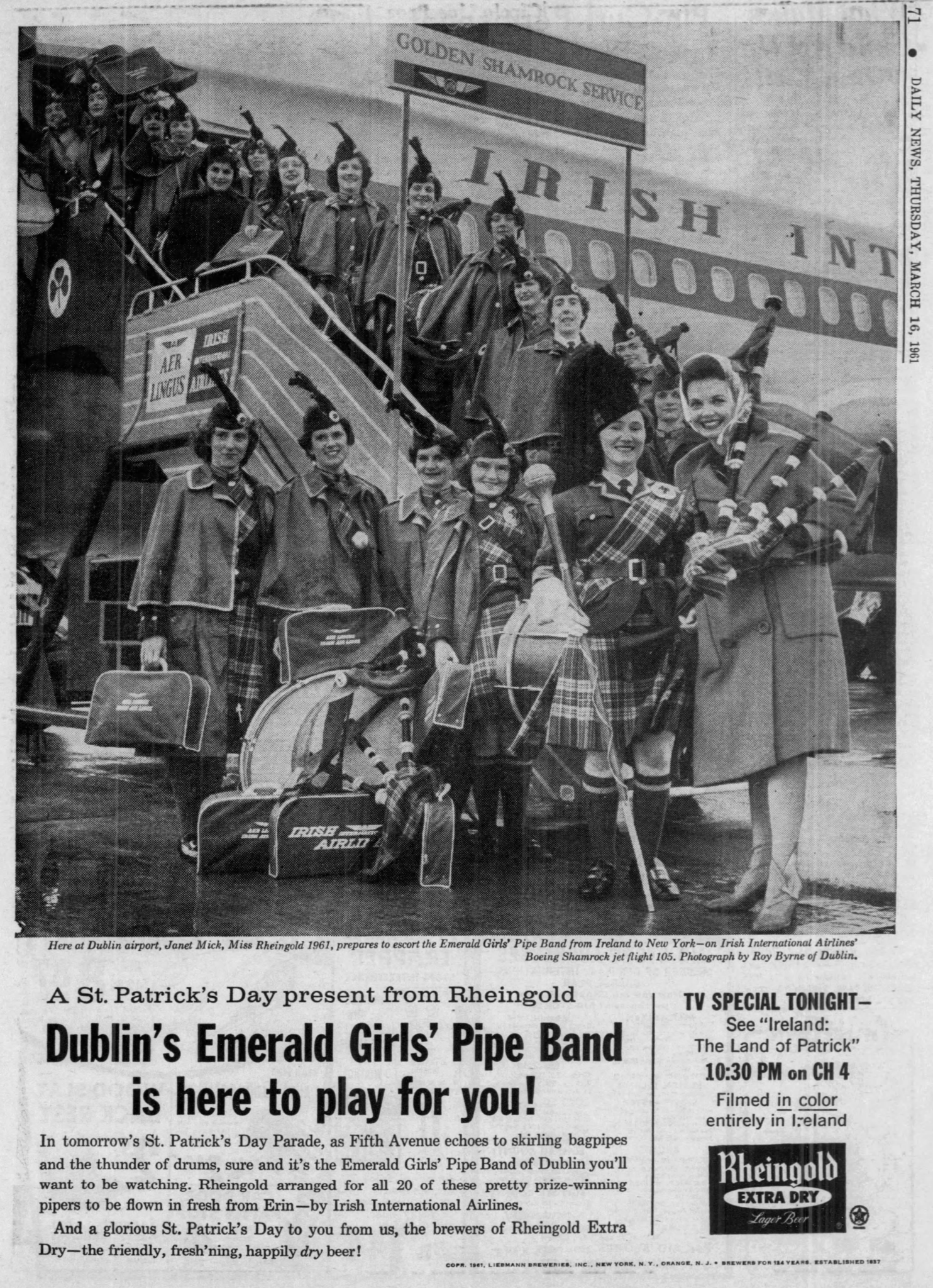 Beer In Ads #4598: Miss Rheingold 1961 Welcomes Dublin’s Emerald Girls ...