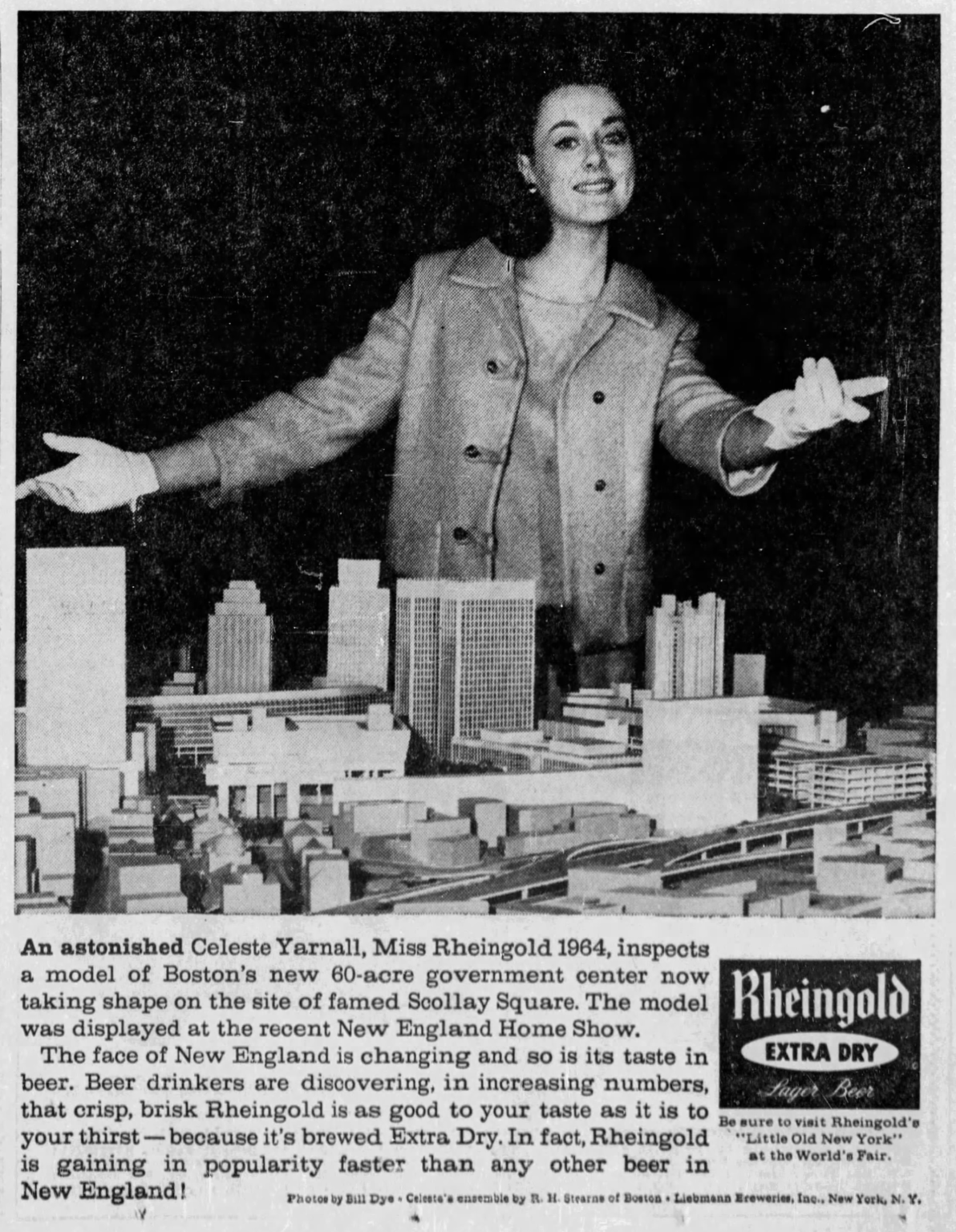 Beer In Ads #4752: Miss Rheingold 1964 Inspects A Model of Boston’s New ...