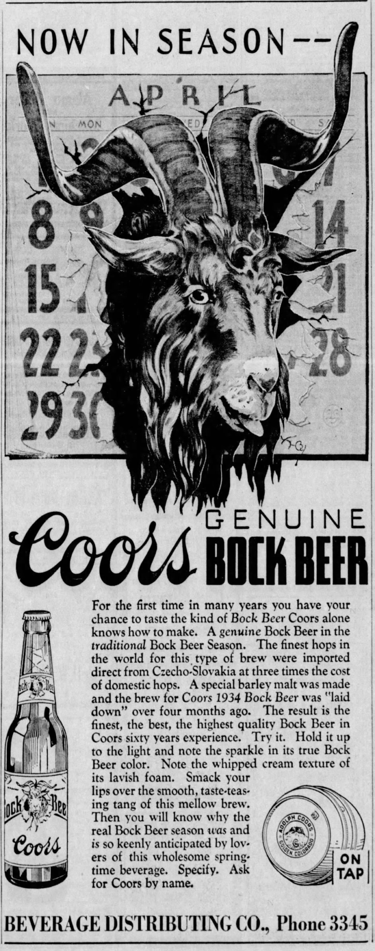 Beer In Ads #4925: Now In Season — Coors Genuine Bock Beer