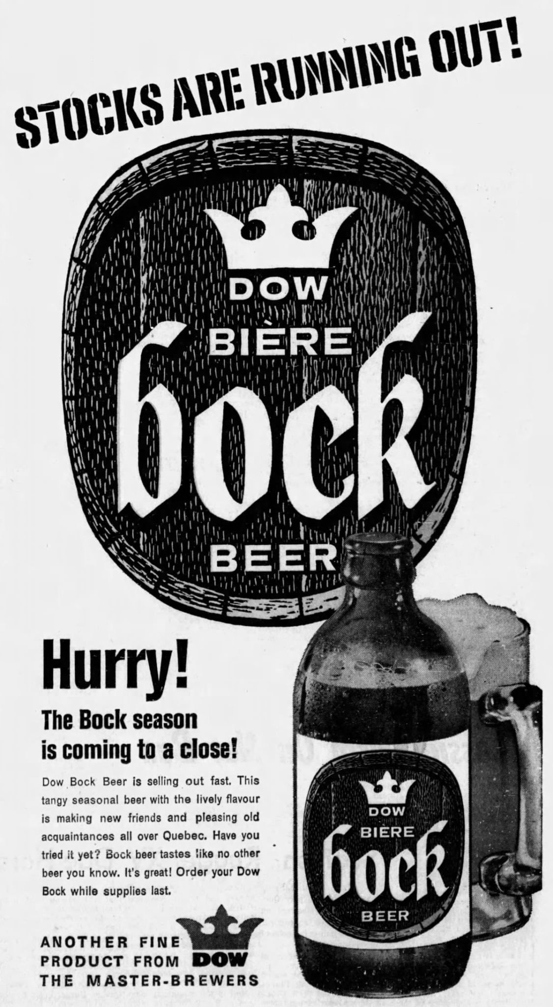 Beer In Ads #4947: Dow Bock Stocks Are Running Out!
