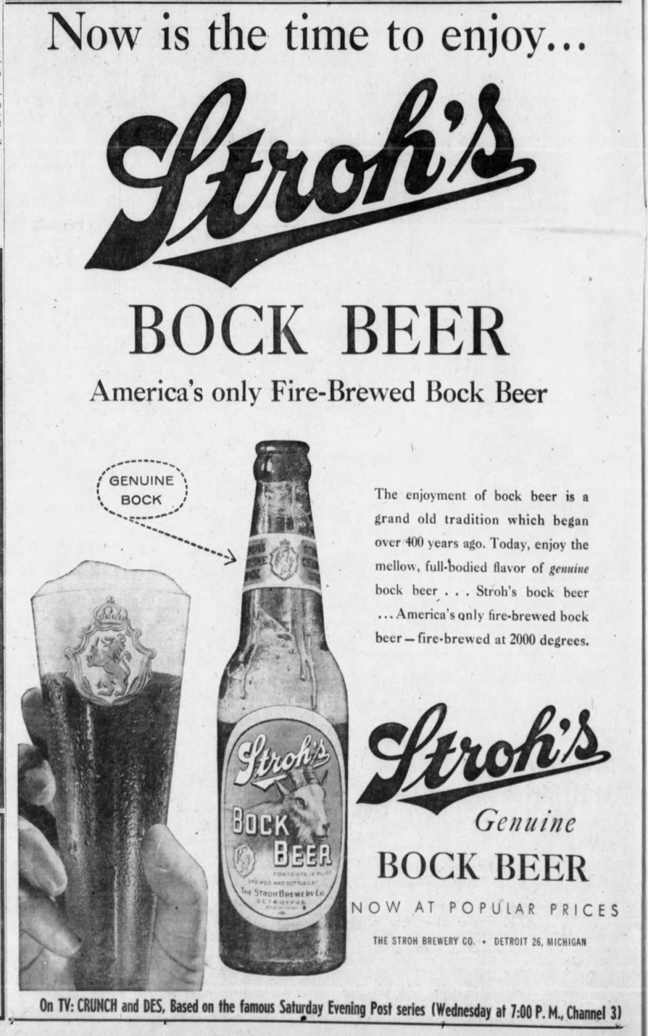 Beer In Ads #5200: Now Is The Time To Enjoy … Stroh’s Bock Beer
