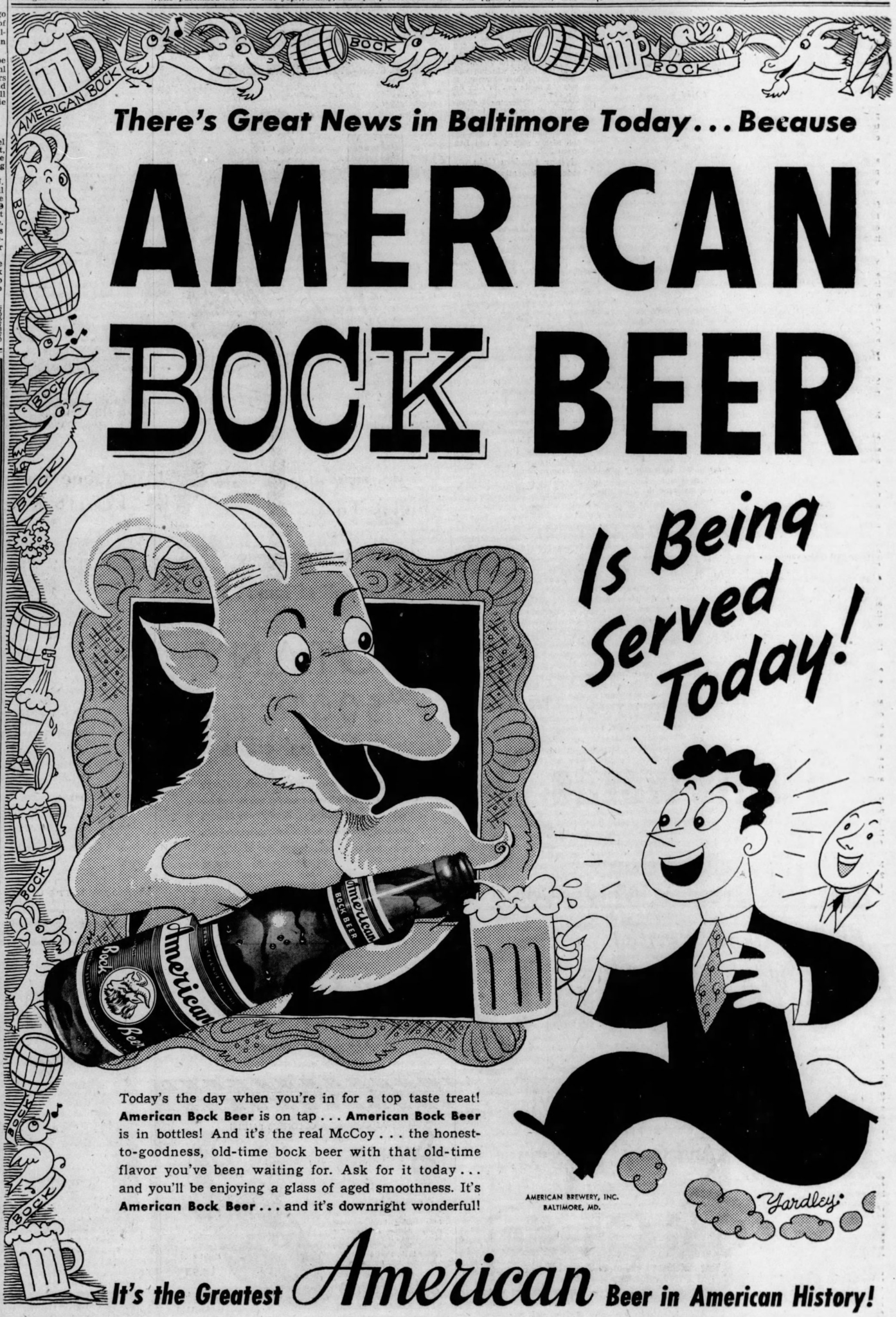 Beer In Ads #5136: American Bock Beer Is Being Served Today!