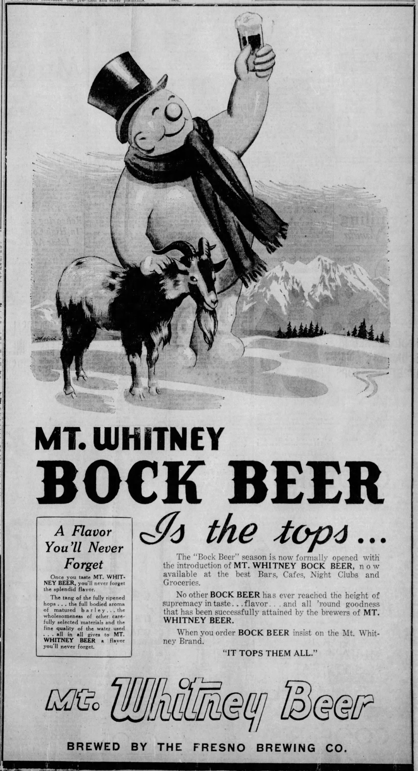 Beer In Ads #5183: Mt. Whitney Bock Beer Is The Tops