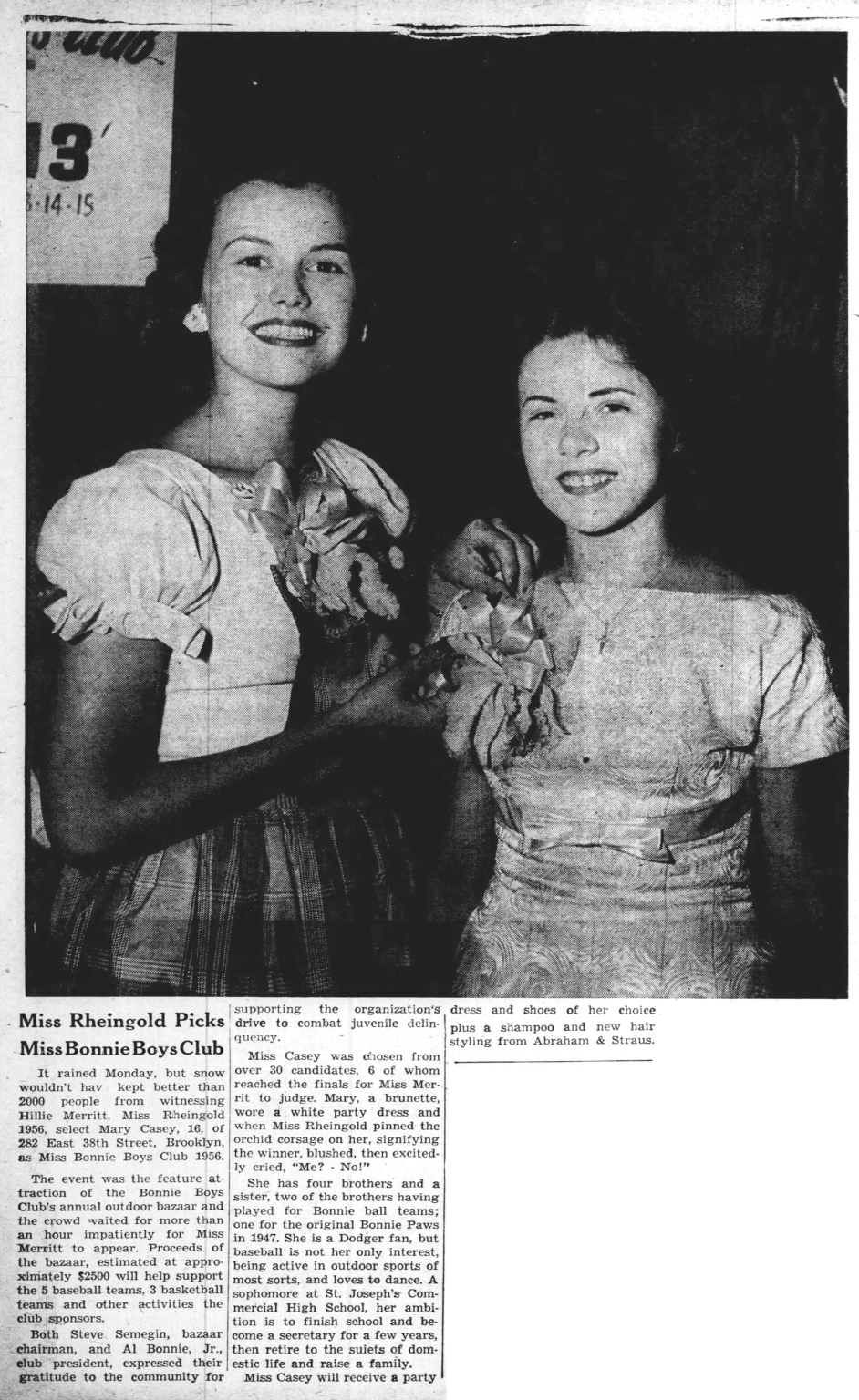 Beer In Ads #4373: Miss Rheingold 1956 Picks Miss Bonnie Boys Club