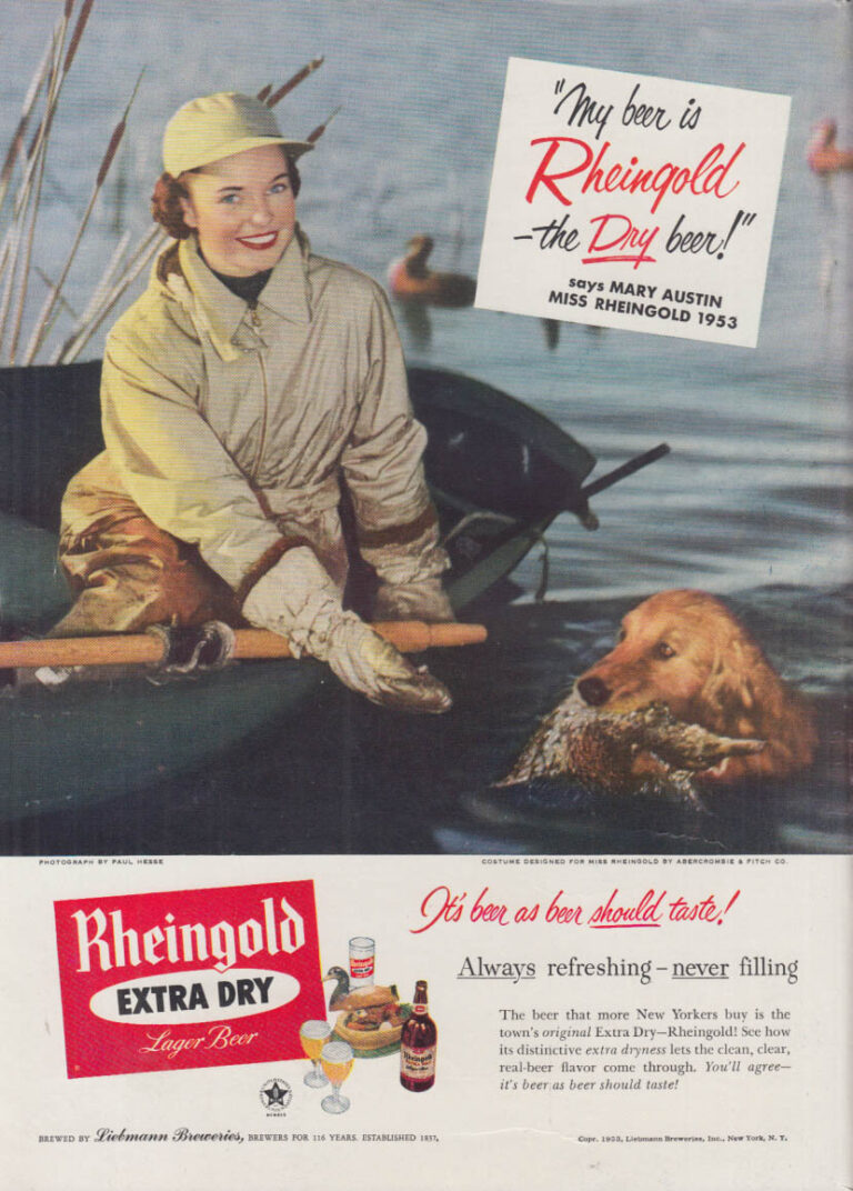Beer In Ads #4253: Miss Rheingold 1953 Goes Duck Hunting